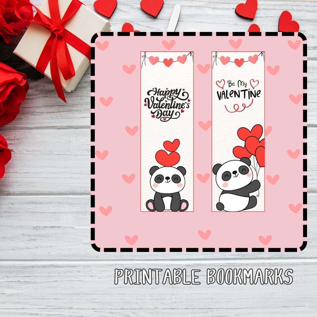 VALENTINE BOOKMARK SET 2 Printable Cute Panda Valentine's Day Bookmarks ...