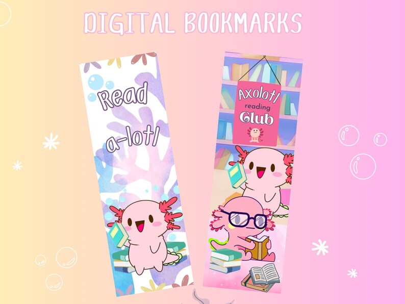 Colorful Axolotl Digital Printable Bookmark 2 Pcs Set - Etsy