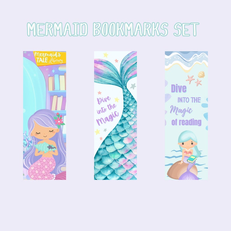 Mermaids Digital Printable Bookmarks 3 Pcs Set, Back to School Gift ...