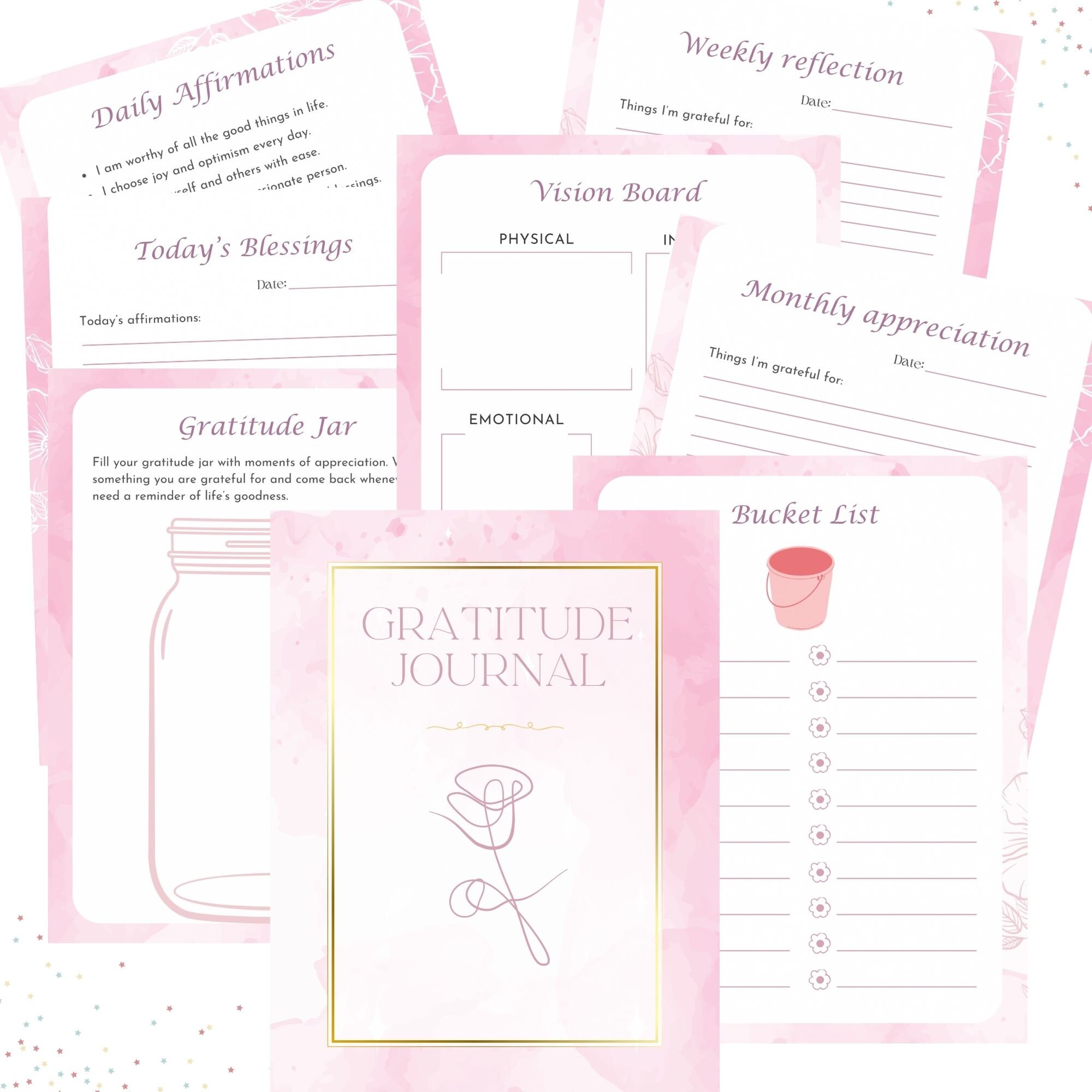 Printable Gratitude Journal: Daily Affirmations, Bucket List, Vision ...