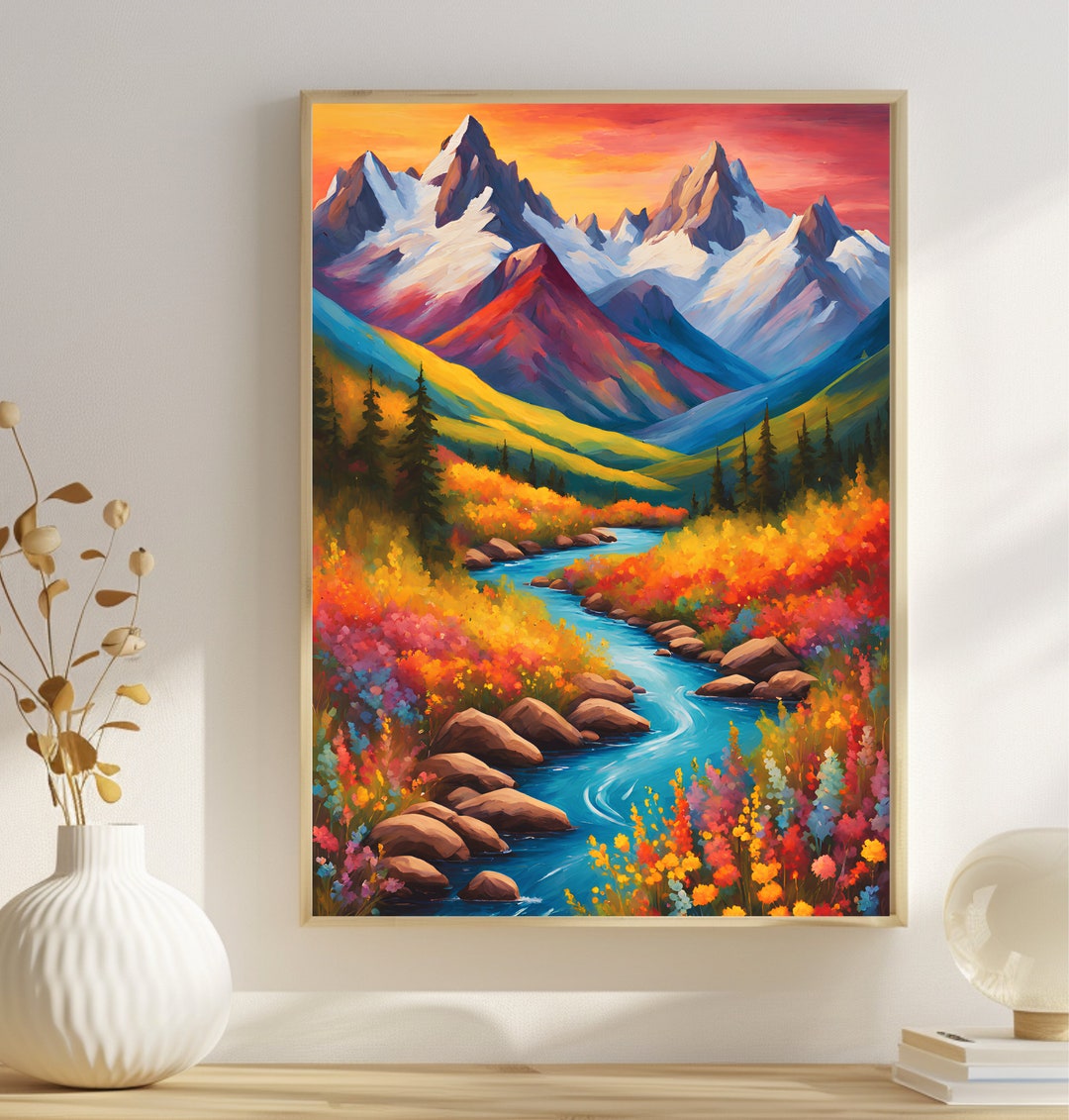 Vibrant Landscape Art Abstract Mountain Art Colorful Mountain Peaks ...