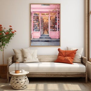 Pink Bookshop Illustration Pink Bookstore Print Bookshop Art Vintage ...