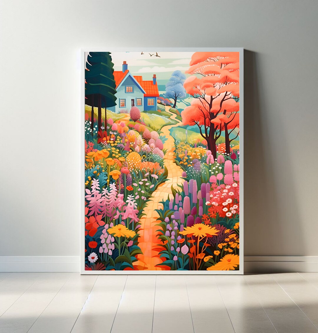 Flower Garden Illustration Colorful Wall Art Summer Bright Vibrant ...