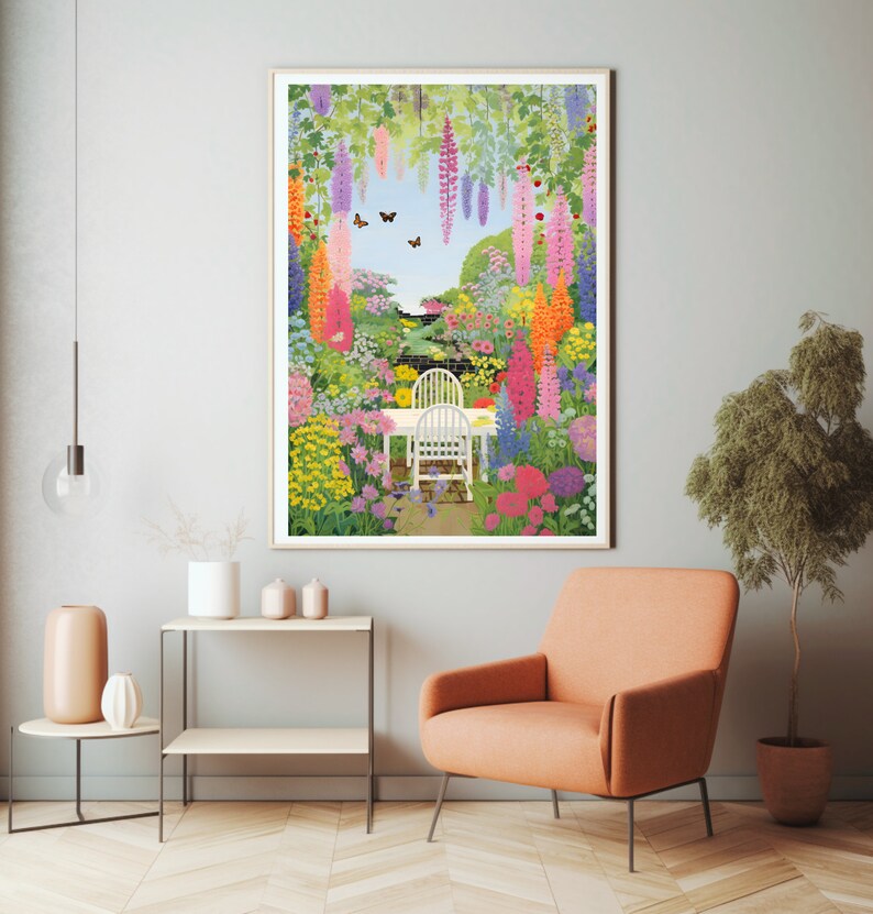 Spring Garden Painting Garden Print Floral Botanical Wall Art Cottage ...