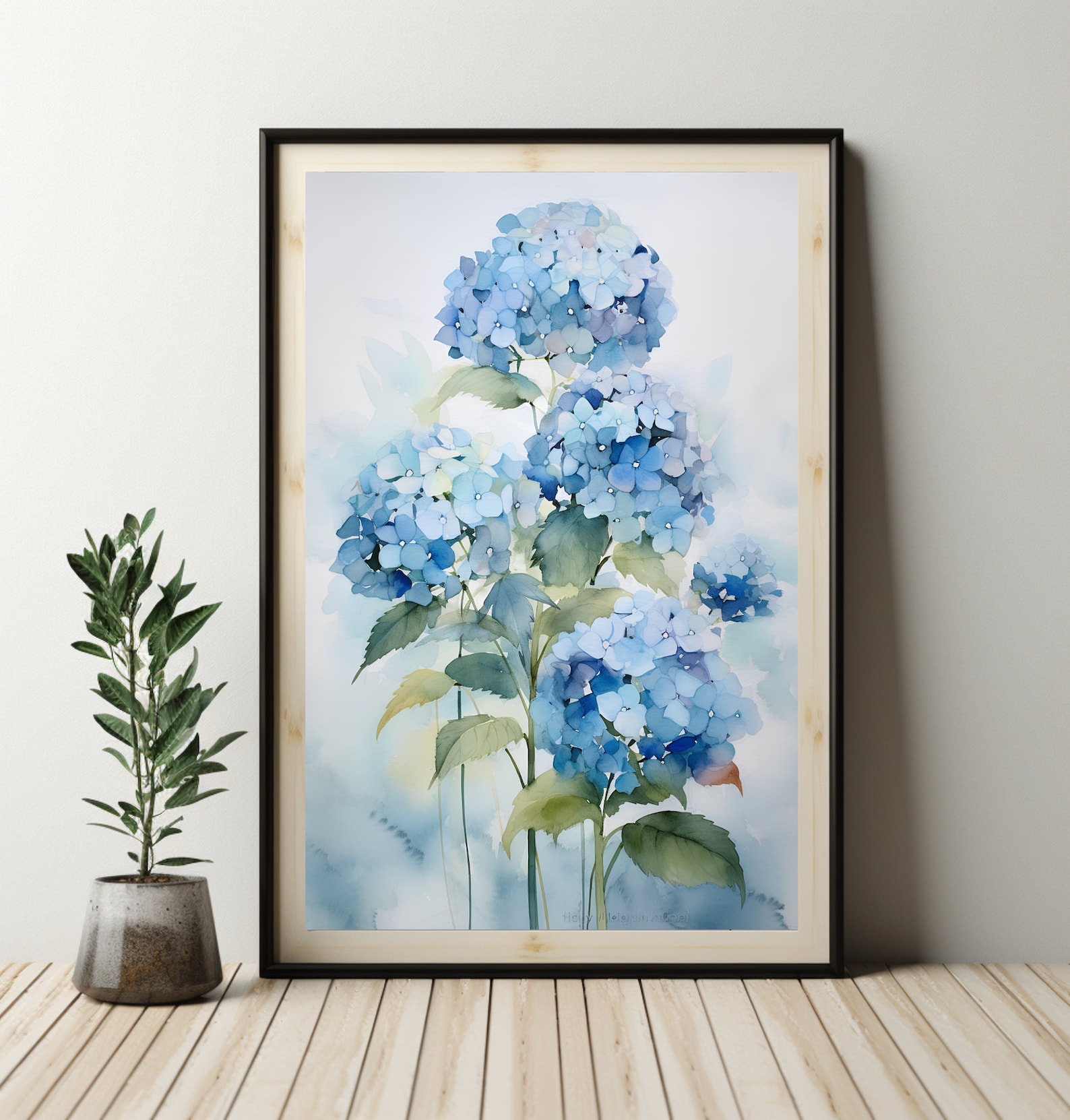 Hydrangea Watercolor Painting, Blue Hydrangea Art, Watercolor Hydrangea ...