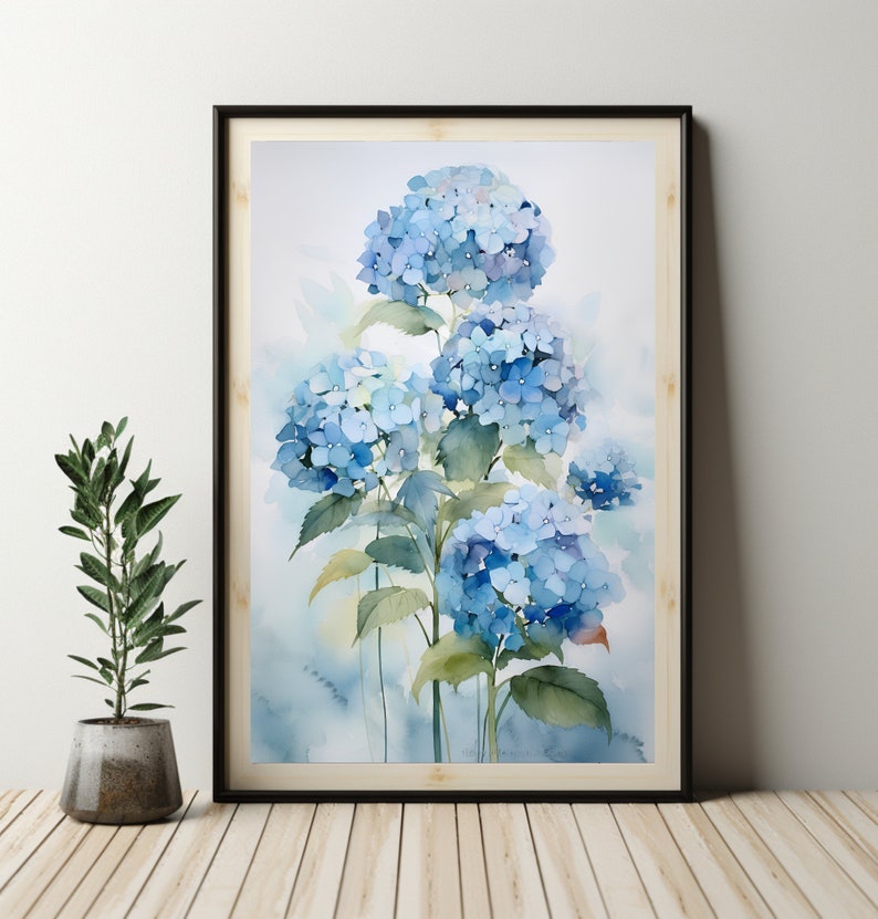 Hydrangea Watercolor Painting, Blue Hydrangea Art, Watercolor Hydrangea ...