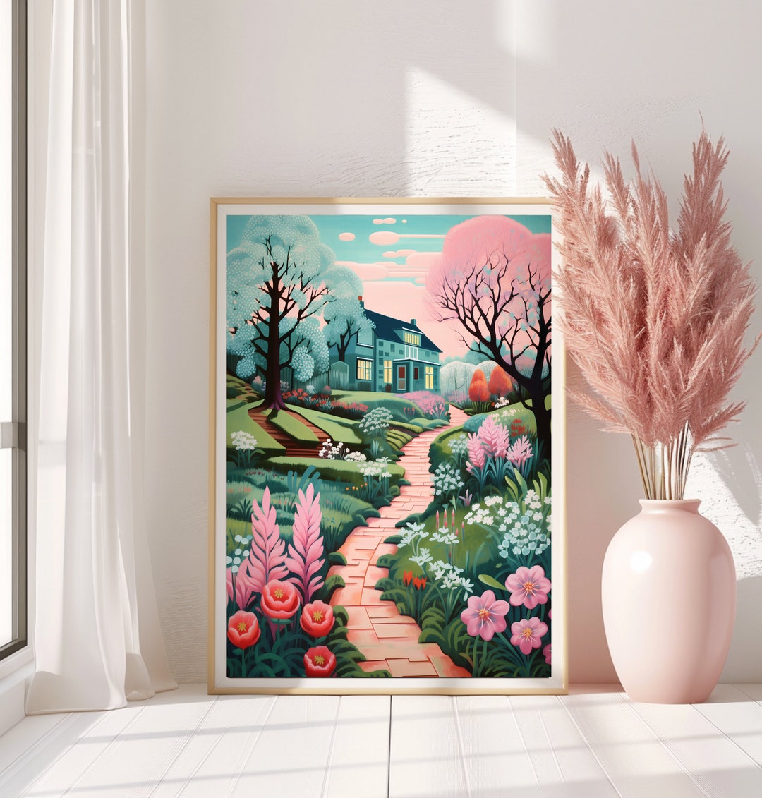Garden Illustration Spring Garden Art Landscape Painting Floral Art ...