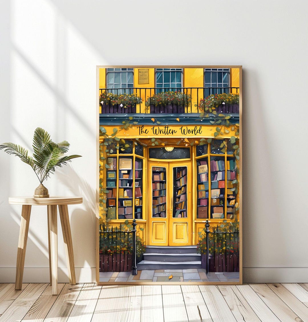 New York Bookstore Illustration Bookshop Print Booklover Gift Book Art ...