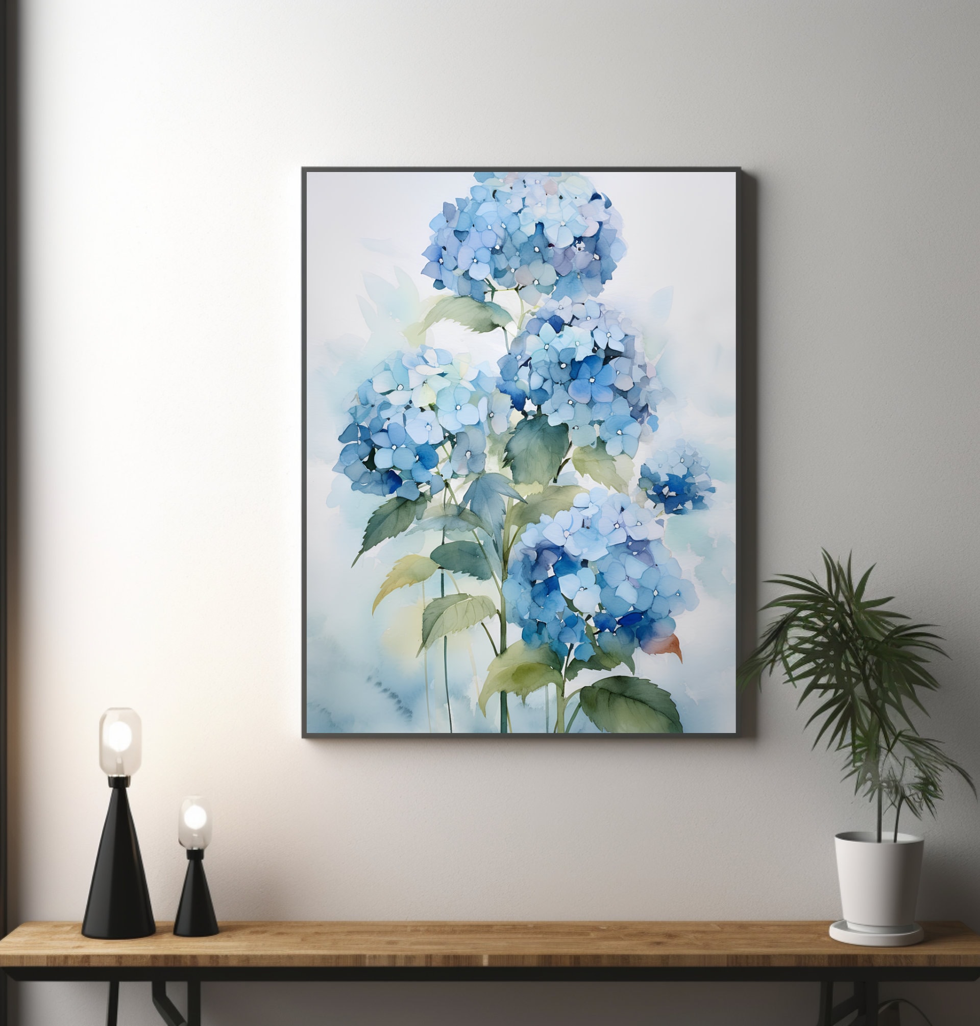 Hydrangea Watercolor Painting, Blue Hydrangea Art, Watercolor Hydrangea ...