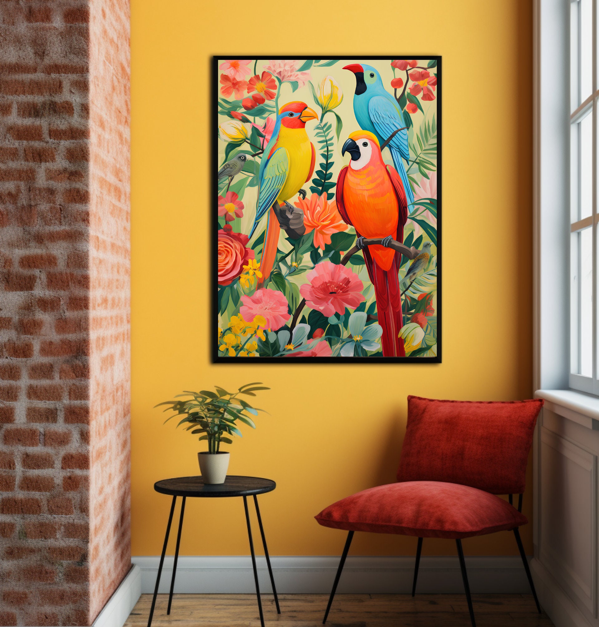 Macaws Painting Colorful Parrots Tropical Bird Art Bird Painting ...