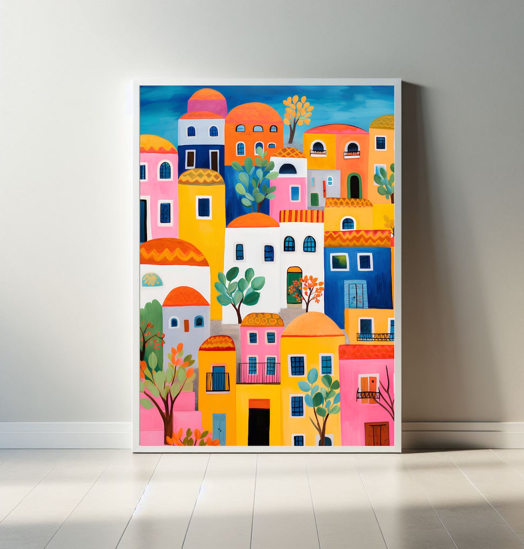 Colorful Houses Art Vibrant Facade Rainbow Houses Print Maximalist Art ...