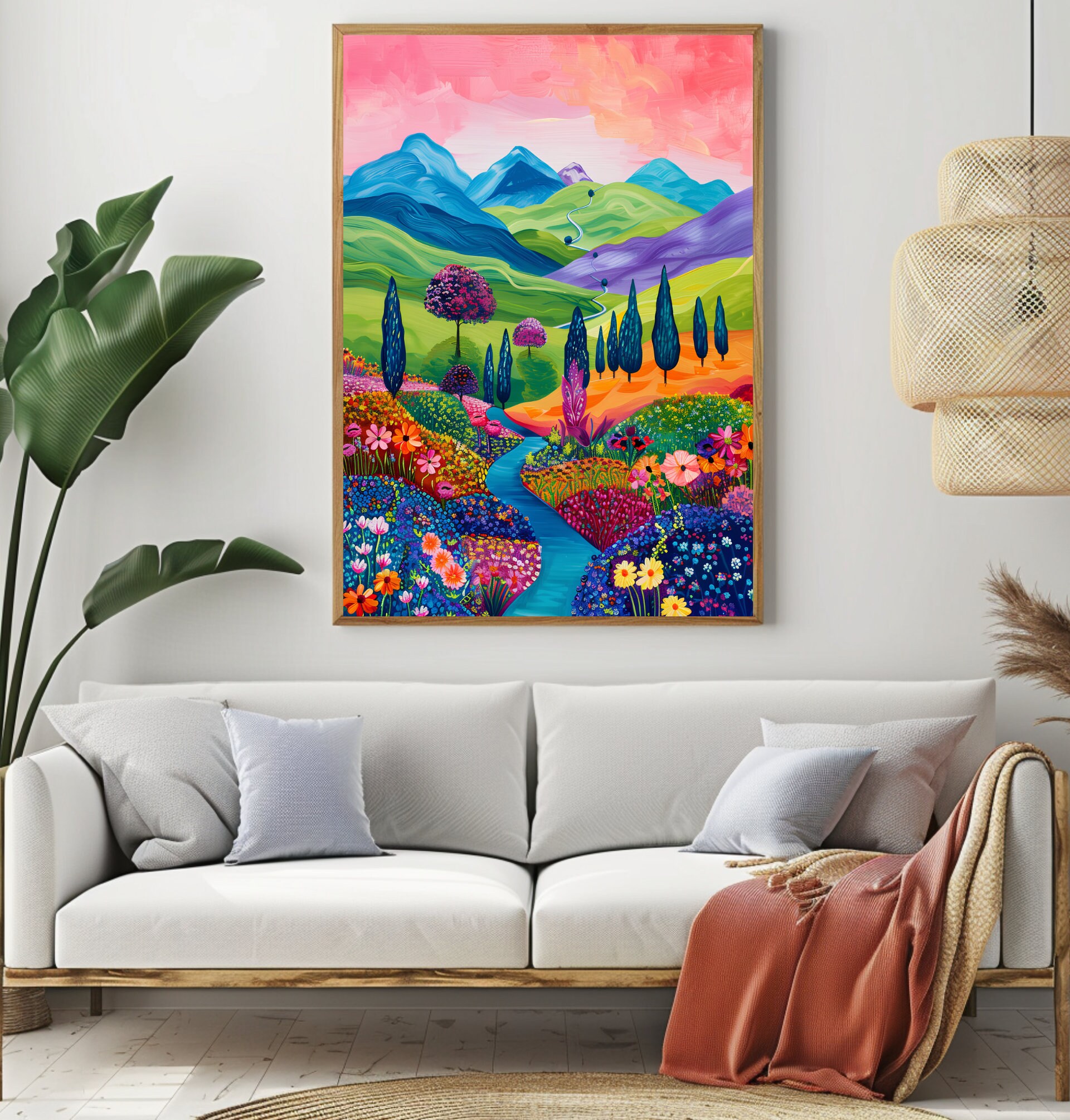 Abstract Mountain Illustration Mountain Scenery Vibrant Landscape ...
