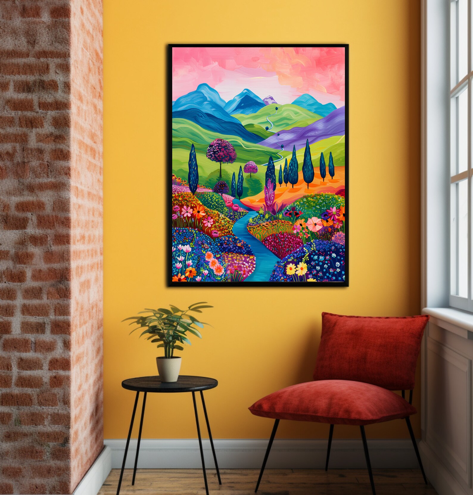 Abstract Mountain Illustration Mountain Scenery Vibrant Landscape ...