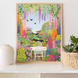 Spring Garden Painting Garden Print Floral Botanical Wall Art Cottage ...