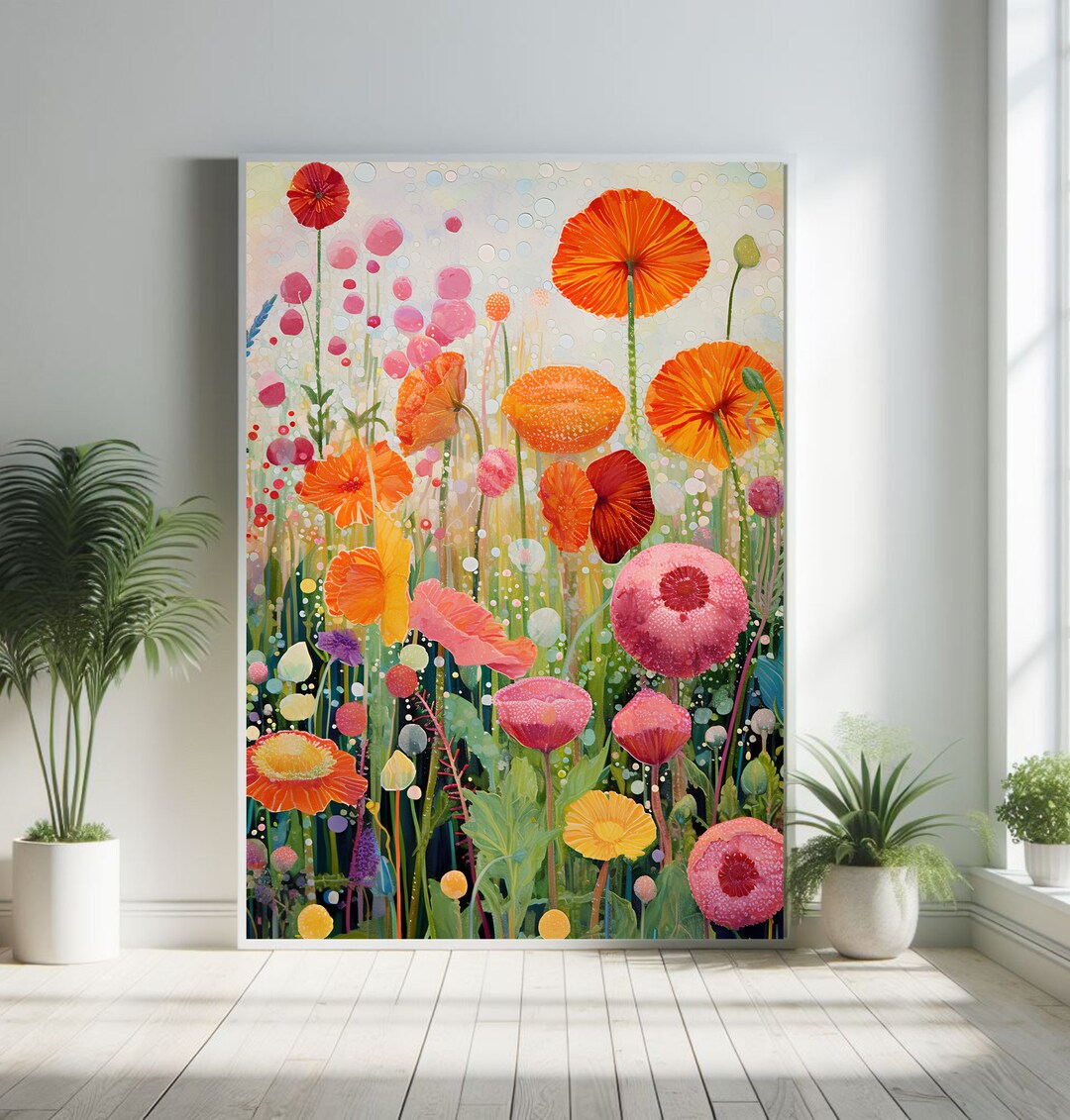 Flower Garden Illustration Colorful Wall Art Bright Vibrant Garden Art ...