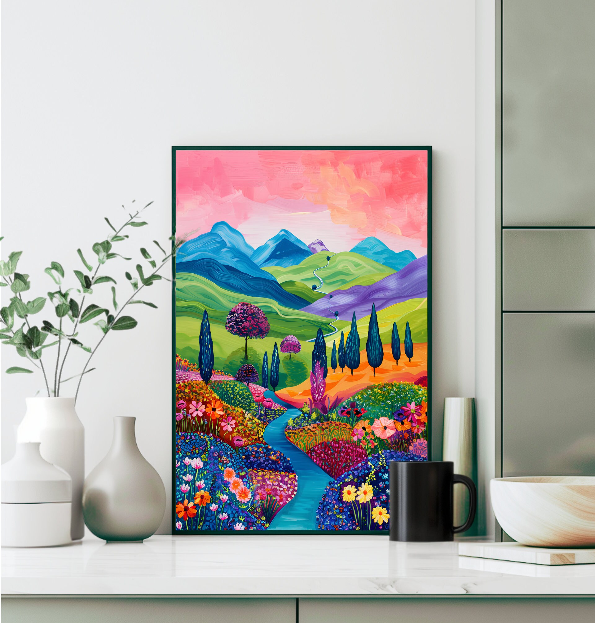 Abstract Mountain Illustration Mountain Scenery Vibrant Landscape ...