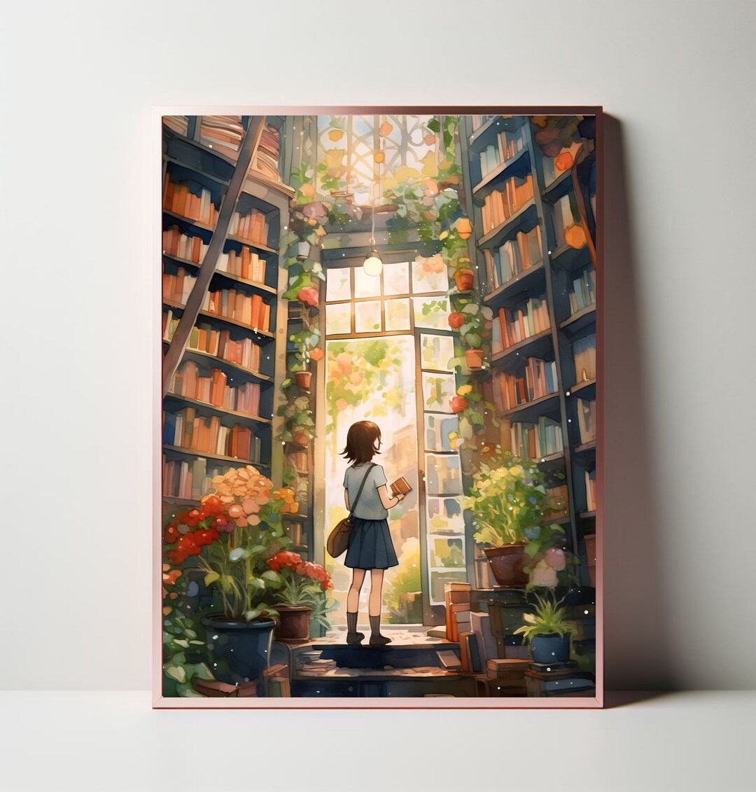 Library Poster Booklover Gift Library Art Print Greenhouse Library Dark ...