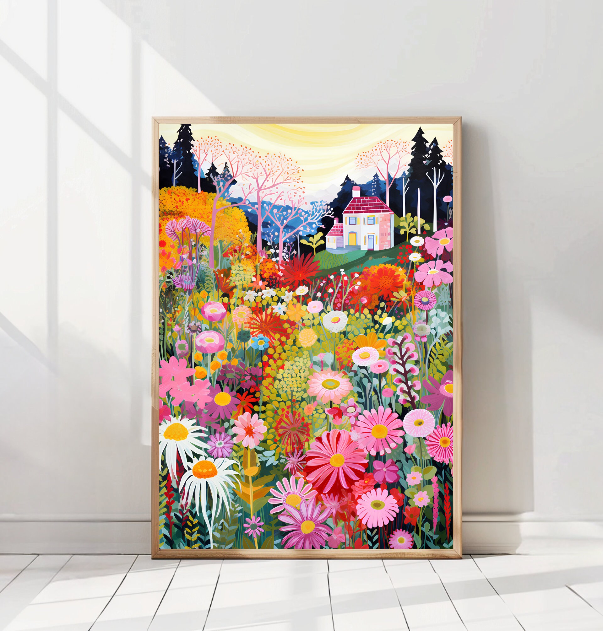 Flower Garden Illustration Vibrant Colorful Landscape Painting Spring ...