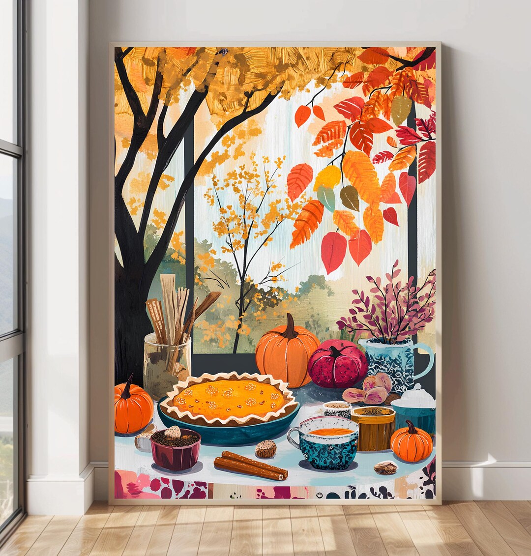 Pumpkin Pie Print Thanksgiving Pie Art Fall Printable Kitchen Wall Art ...