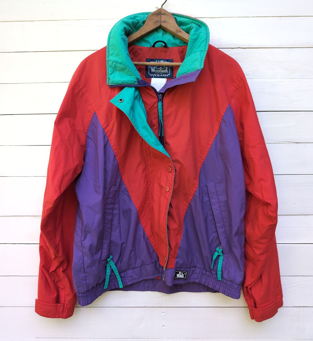 Vintage 80s Reversible Multi-colored Windbreaker Jacket in Red, Purple ...