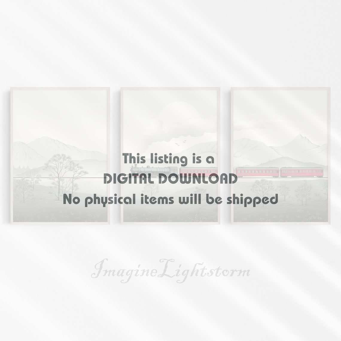 Aesthetic Steam Engine Train in Countryside Landscape, Set of 3 Wall ...