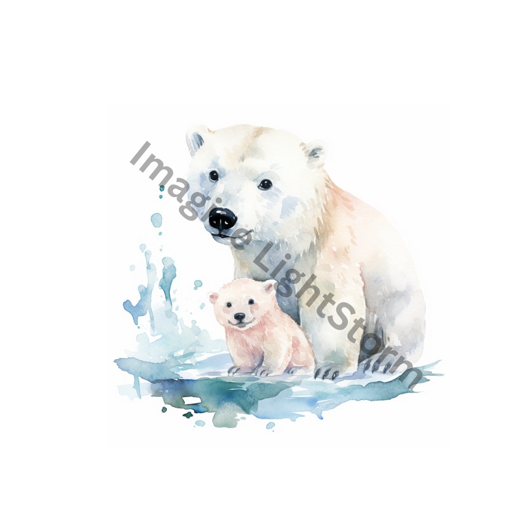 Watercolor Baby Animals Clipart - Mother and Baby Wild Animals in PNG ...