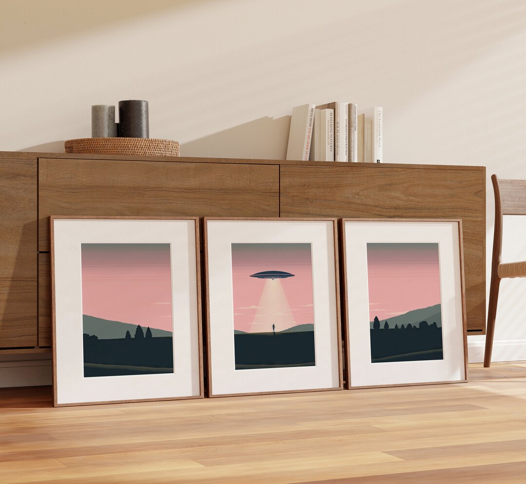 UFO Abduction Wall Art, Gallery Art Set of Three, Perfect Gift for ...