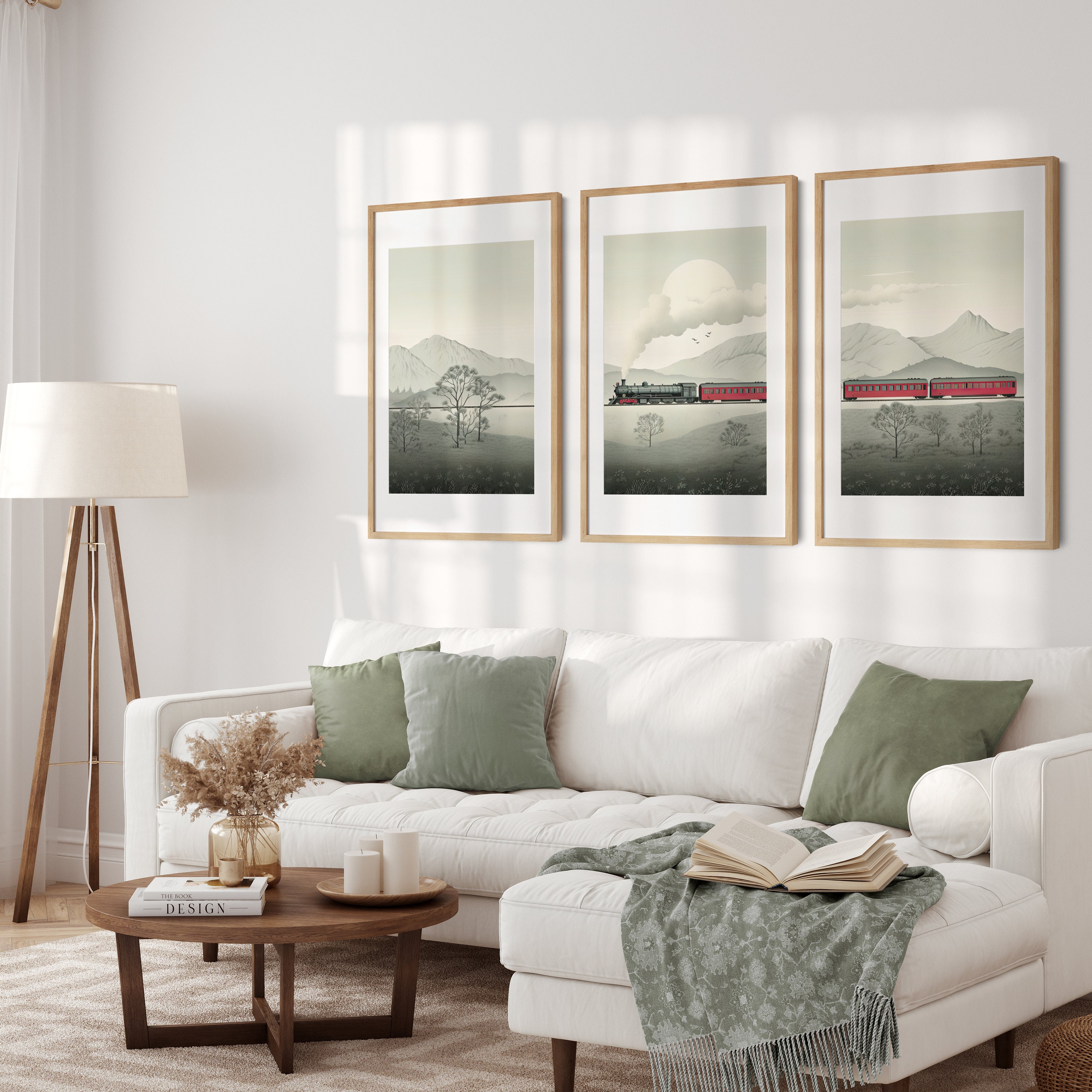 Aesthetic Steam Engine Train in Countryside Landscape, Set of 3 Wall ...