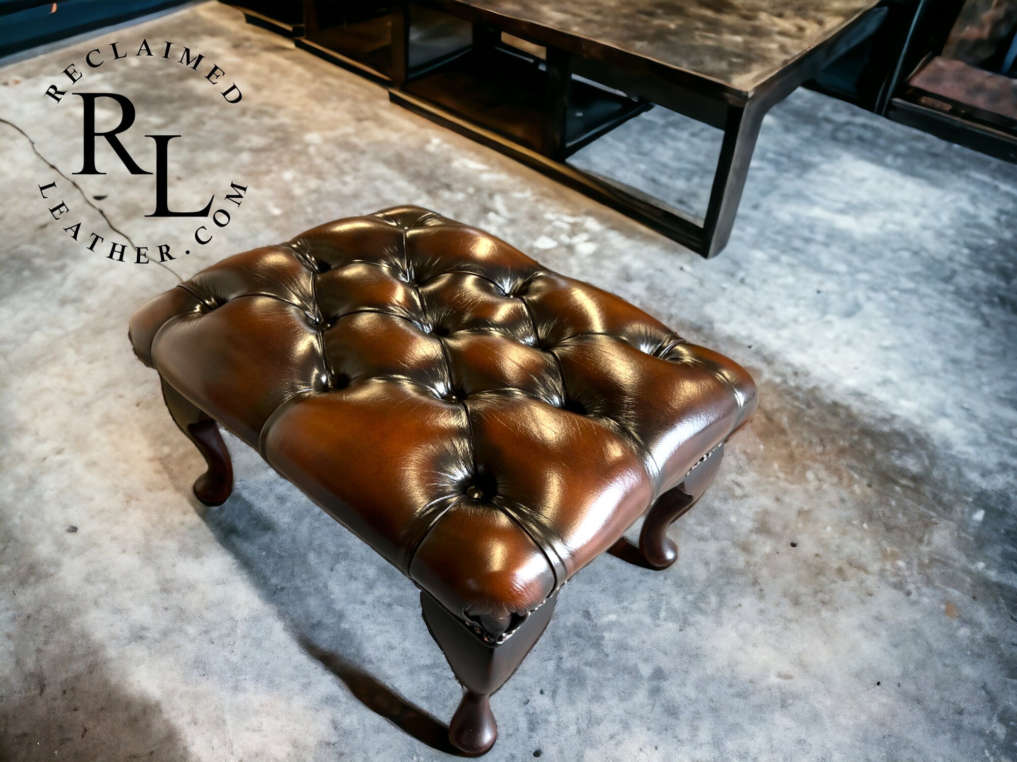 Vintage Mid-century English Leather Button Tufted Chesterfield ...