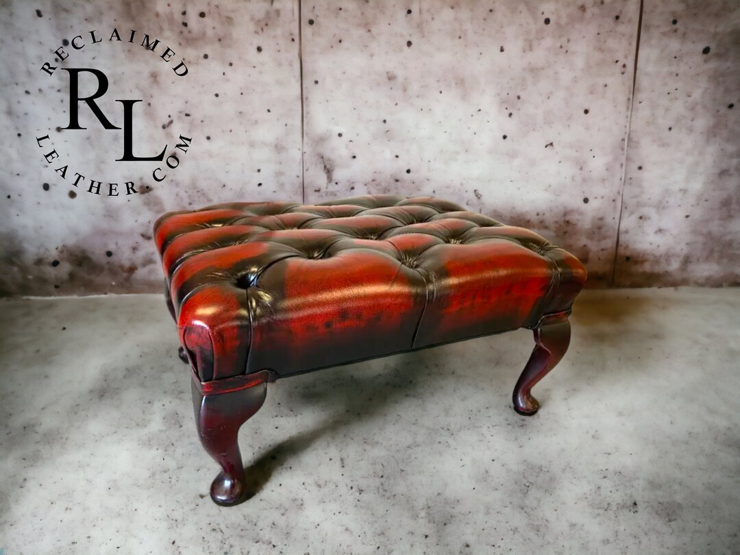 Vintage Mid-century English Leather Button Tufted Chesterfield ...