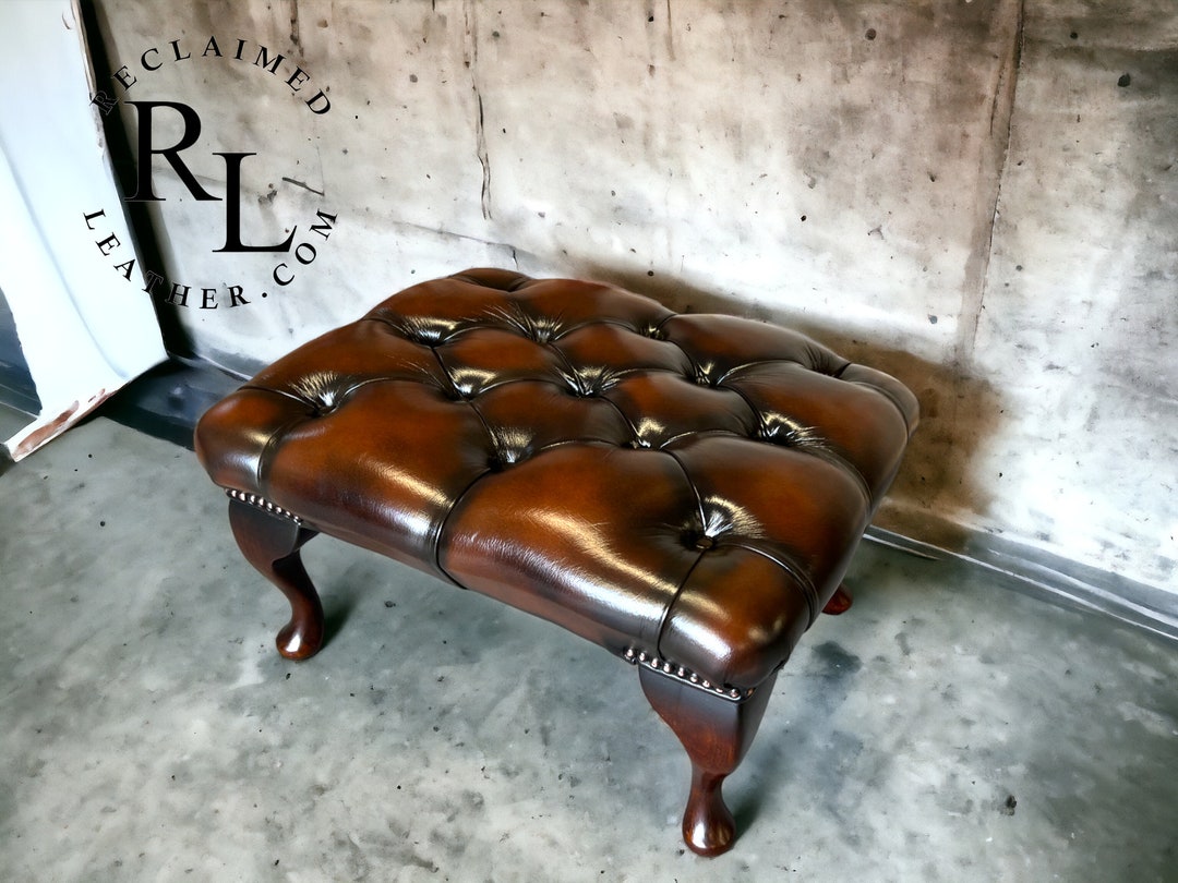 Vintage Mid-century English Leather Button Tufted Chesterfield ...