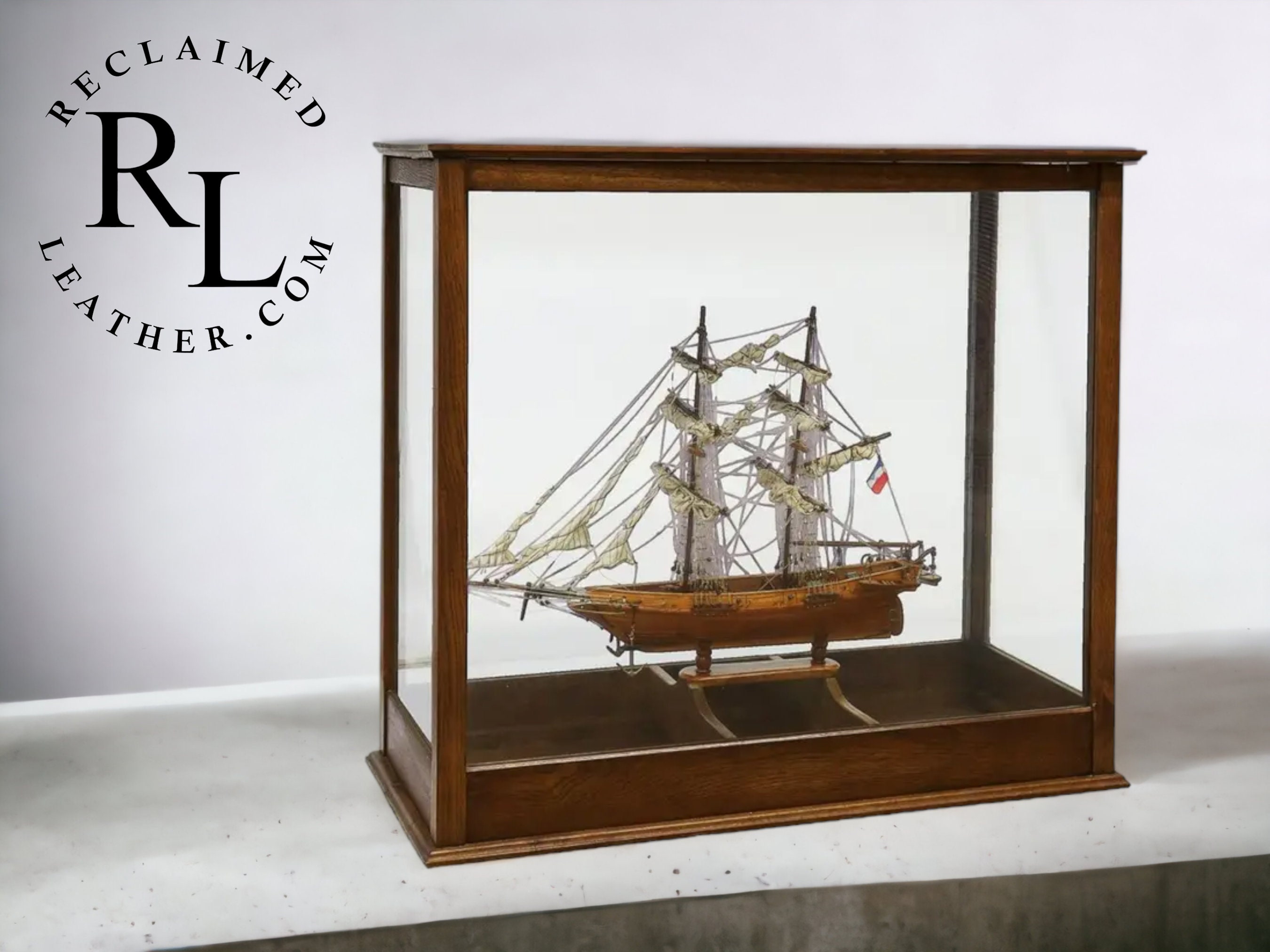 Antique Handmade Dutch Wooden Model Ship in Oak and Glass Display Case ...
