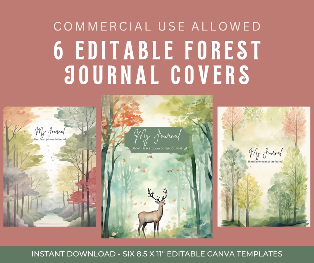 6 Editable Forest Journal Covers, Digital Planner Cover, Notebook Cover ...