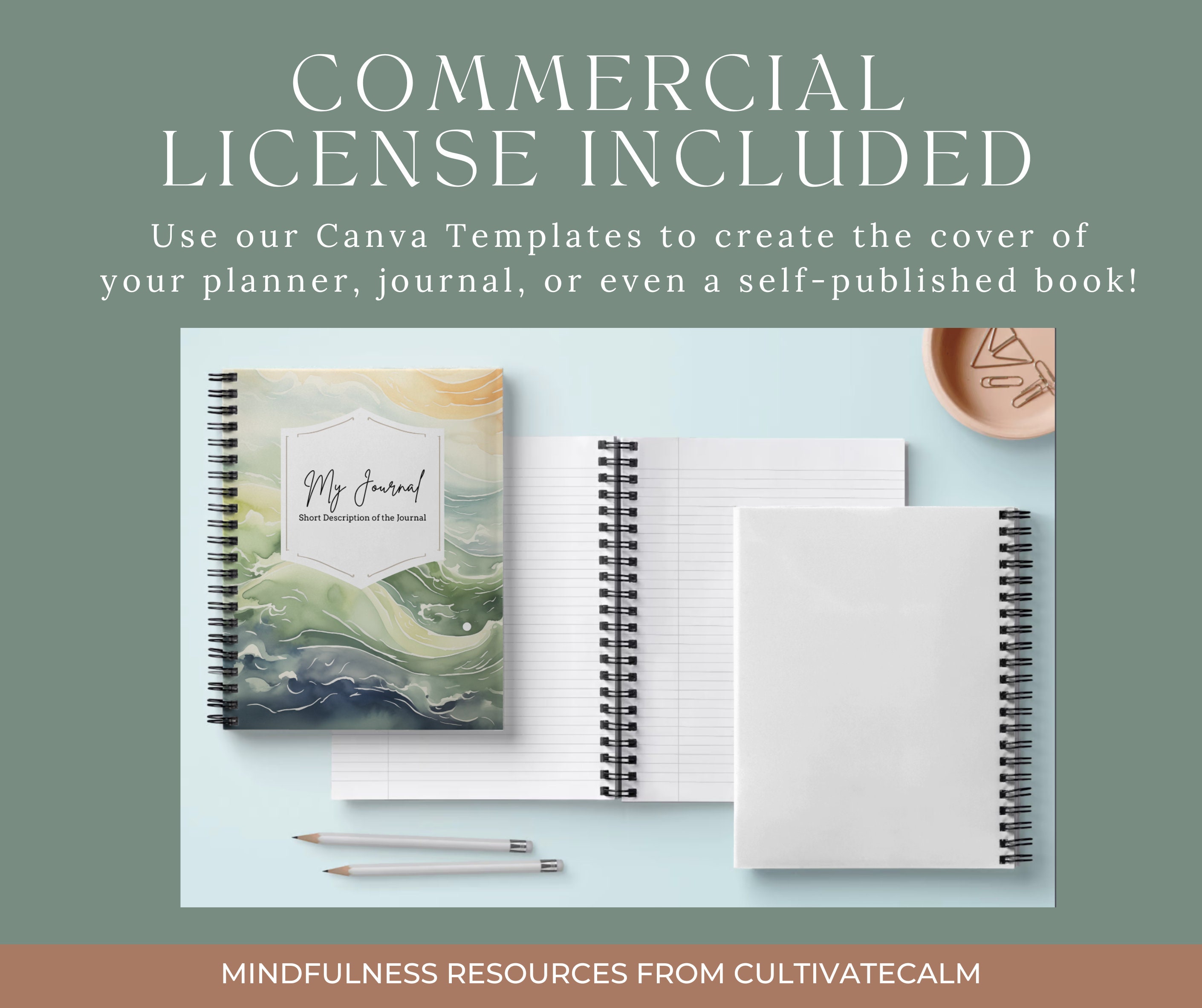 6 Editable Ocean Journal Covers, Digital Planner Cover, Notebook Cover ...