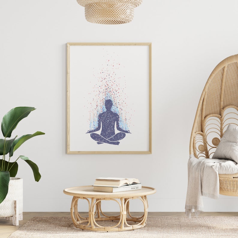 Yoga Meditation Printable Home Decor Art, Calmness Pose Poster Line Art ...