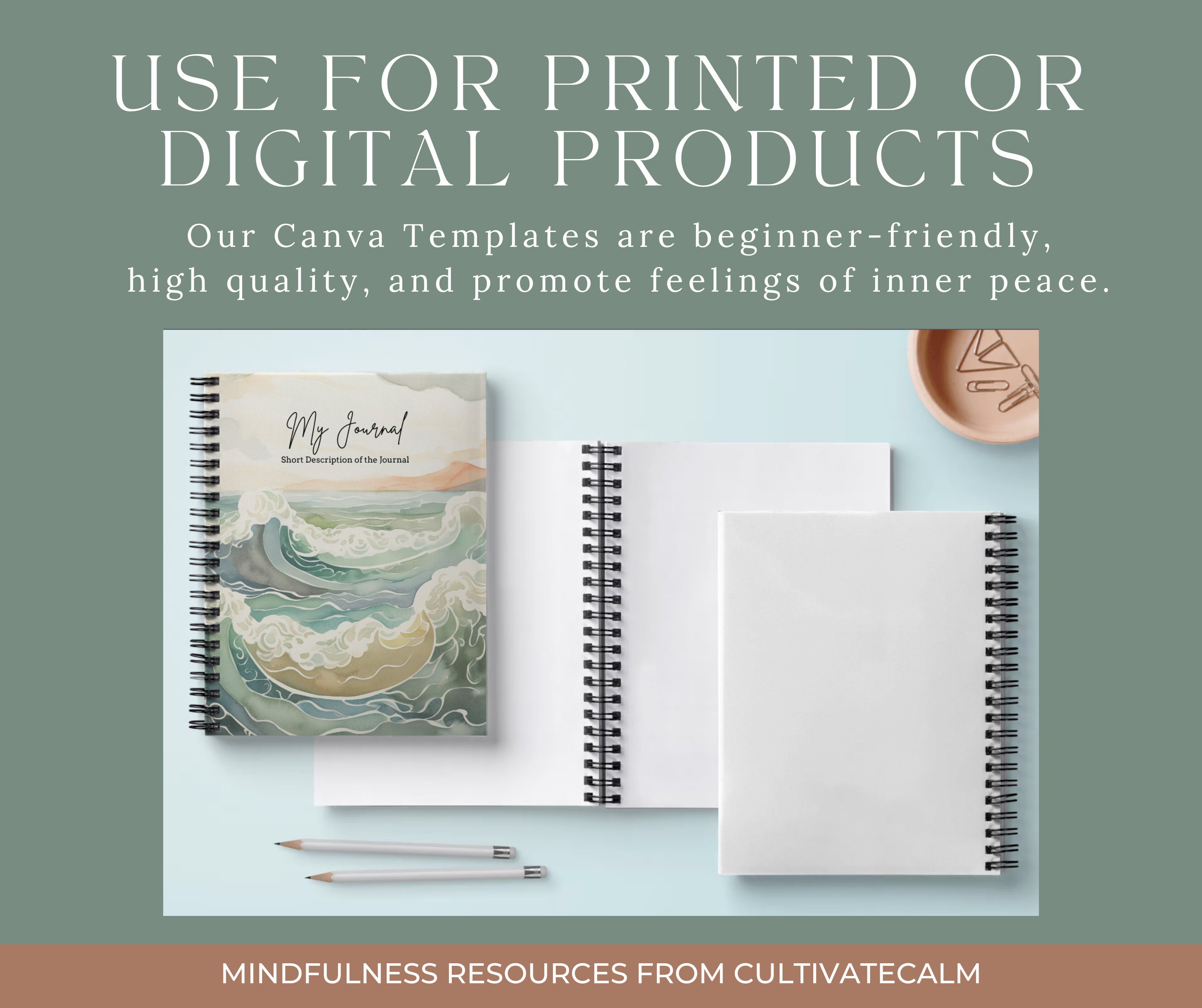 6 Editable Ocean Journal Covers, Digital Planner Cover, Notebook Cover ...