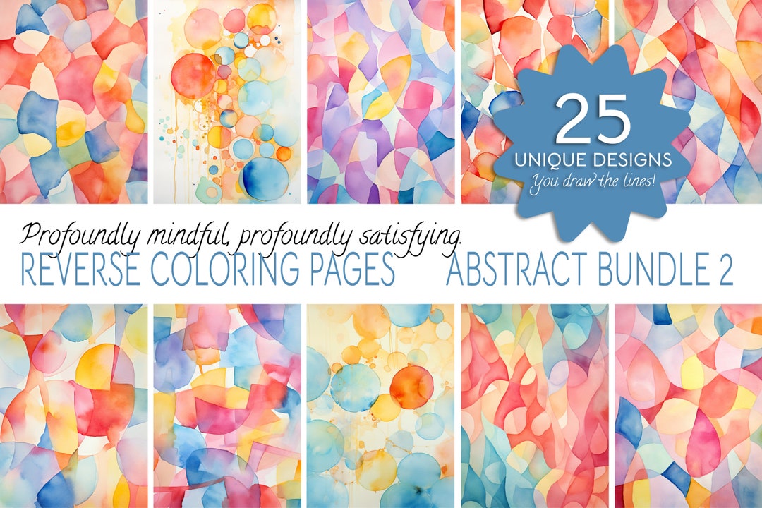 Reverse Coloring Pages - Abstract Bundle 2 - 25 Unique Watercolor ...