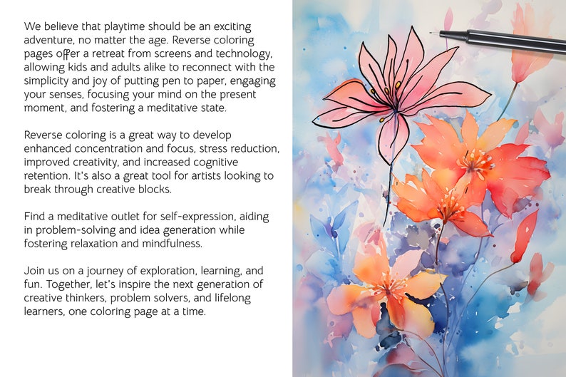 Reverse Coloring Pages - Florals Bundle 1 - 25 Unique Watercolor Flower ...