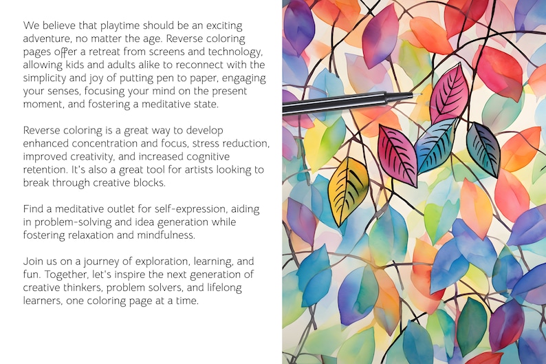 Reverse Coloring Pages - Leaves Bundle - 25 Unique Watercolor Leaf and ...