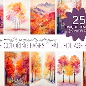Reverse Coloring Pages - Fall Foliage Bundle - 25 Unique Watercolor ...