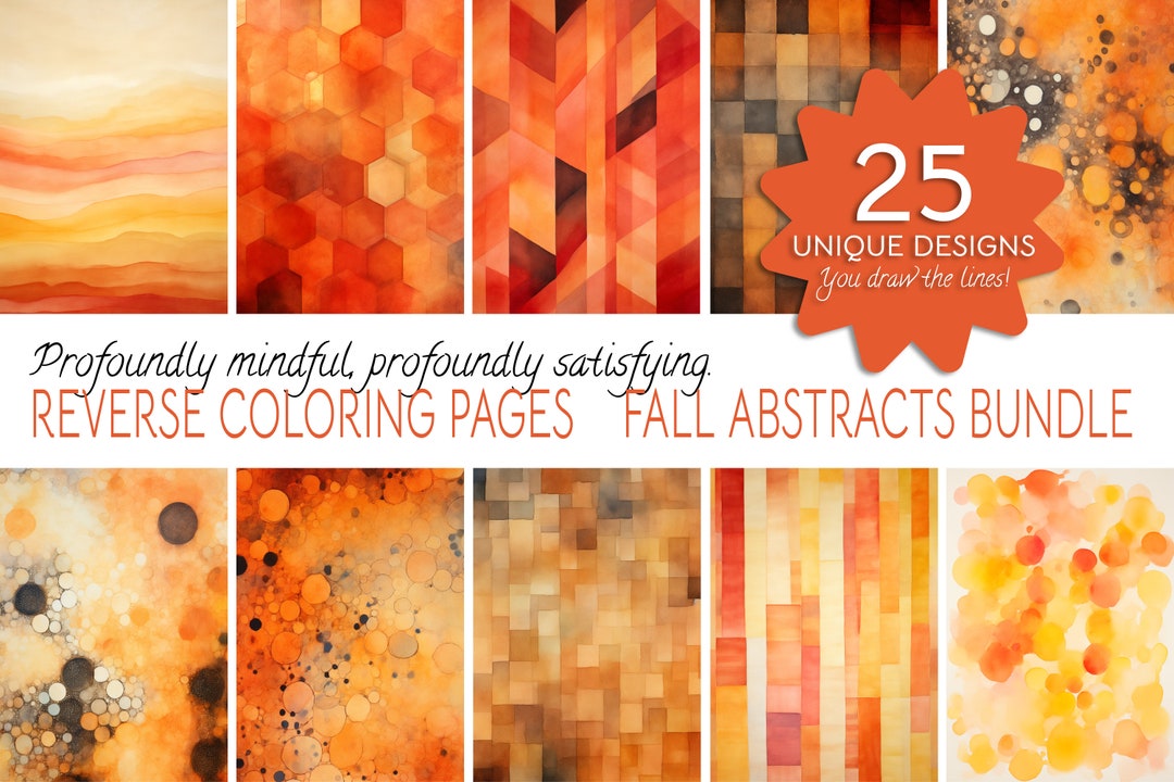 Reverse Coloring Pages - Fall Abstracts Bundle - 25 Unique Watercolors ...