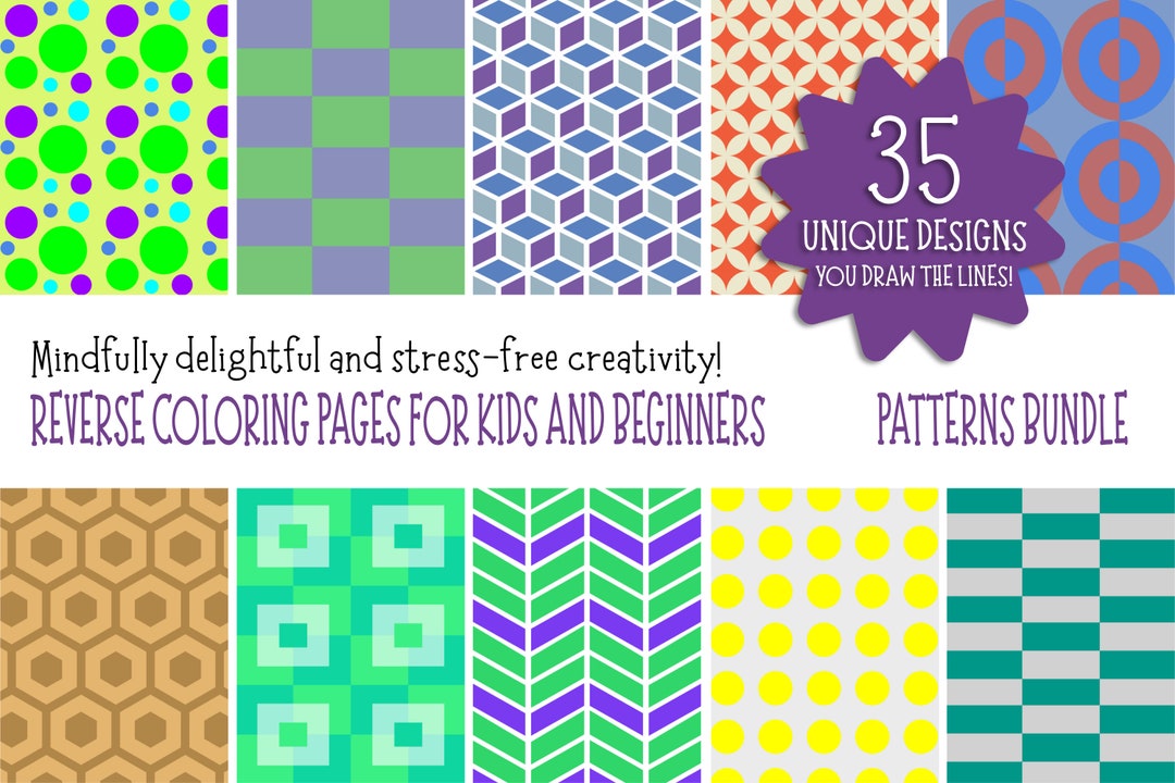 Reverse Coloring Pages for Kids - Patterns Bundle - 25 Simple Graphics ...