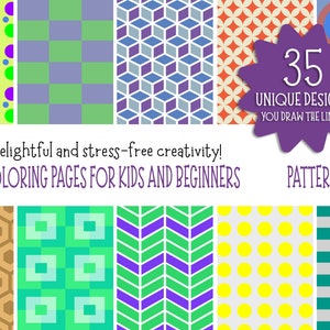 Reverse Coloring Pages for Kids - Patterns Bundle - 25 Simple Graphics ...