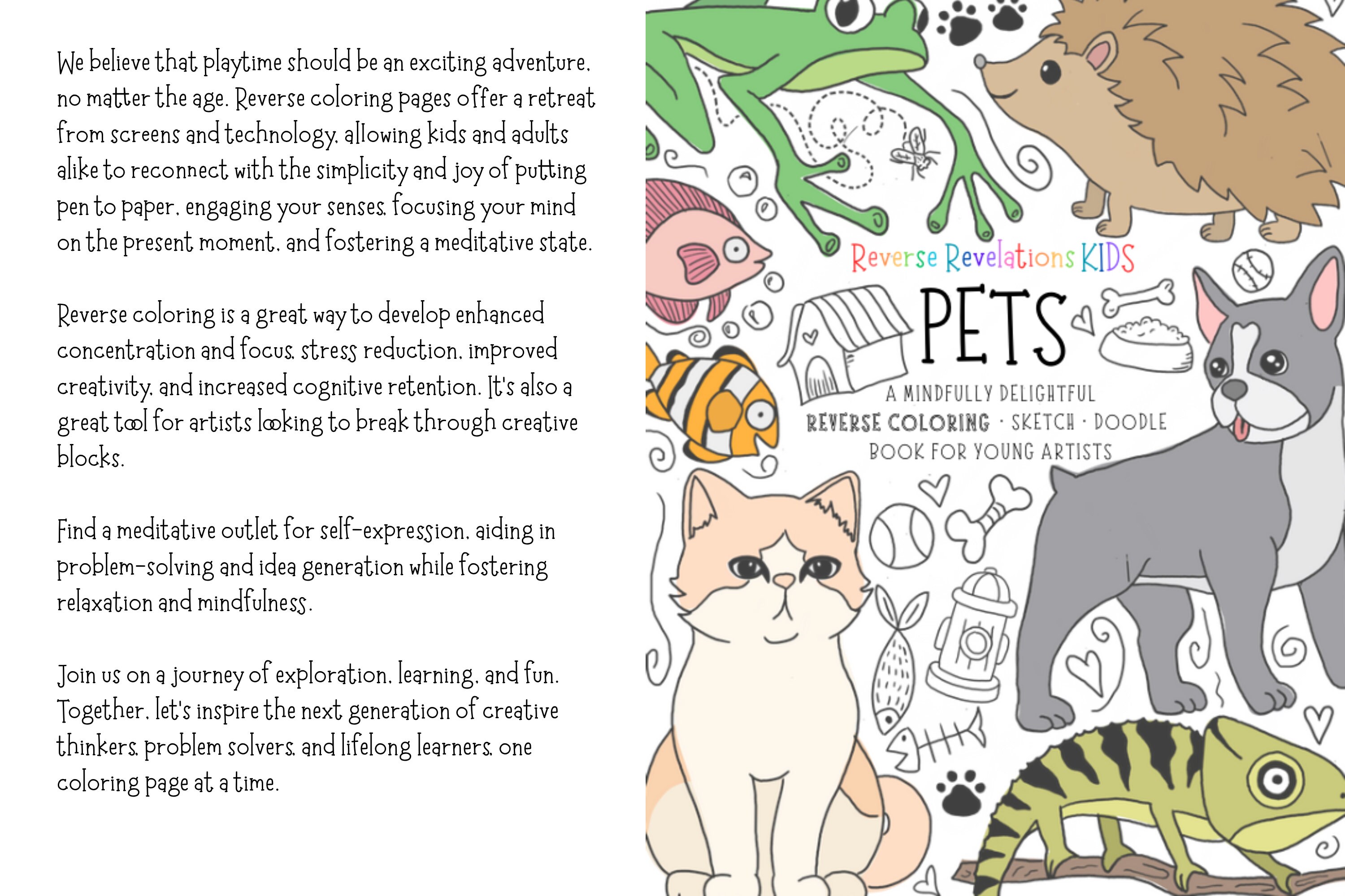 Reverse Coloring Pages for Kids - Pets Bundle - 25 Simple Animal ...