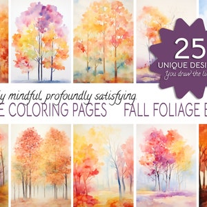 Reverse Coloring Pages - Fall Foliage Bundle - 25 Unique Watercolor ...