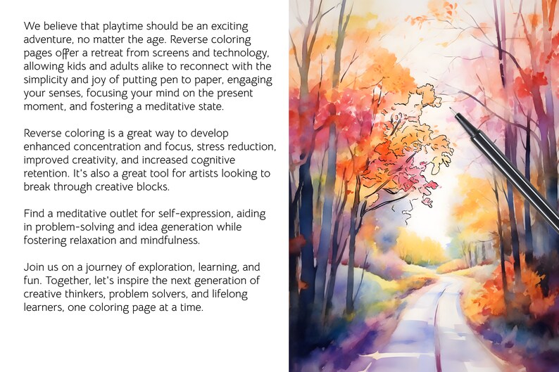 Reverse Coloring Pages - Fall Foliage Bundle - 25 Unique Watercolor ...