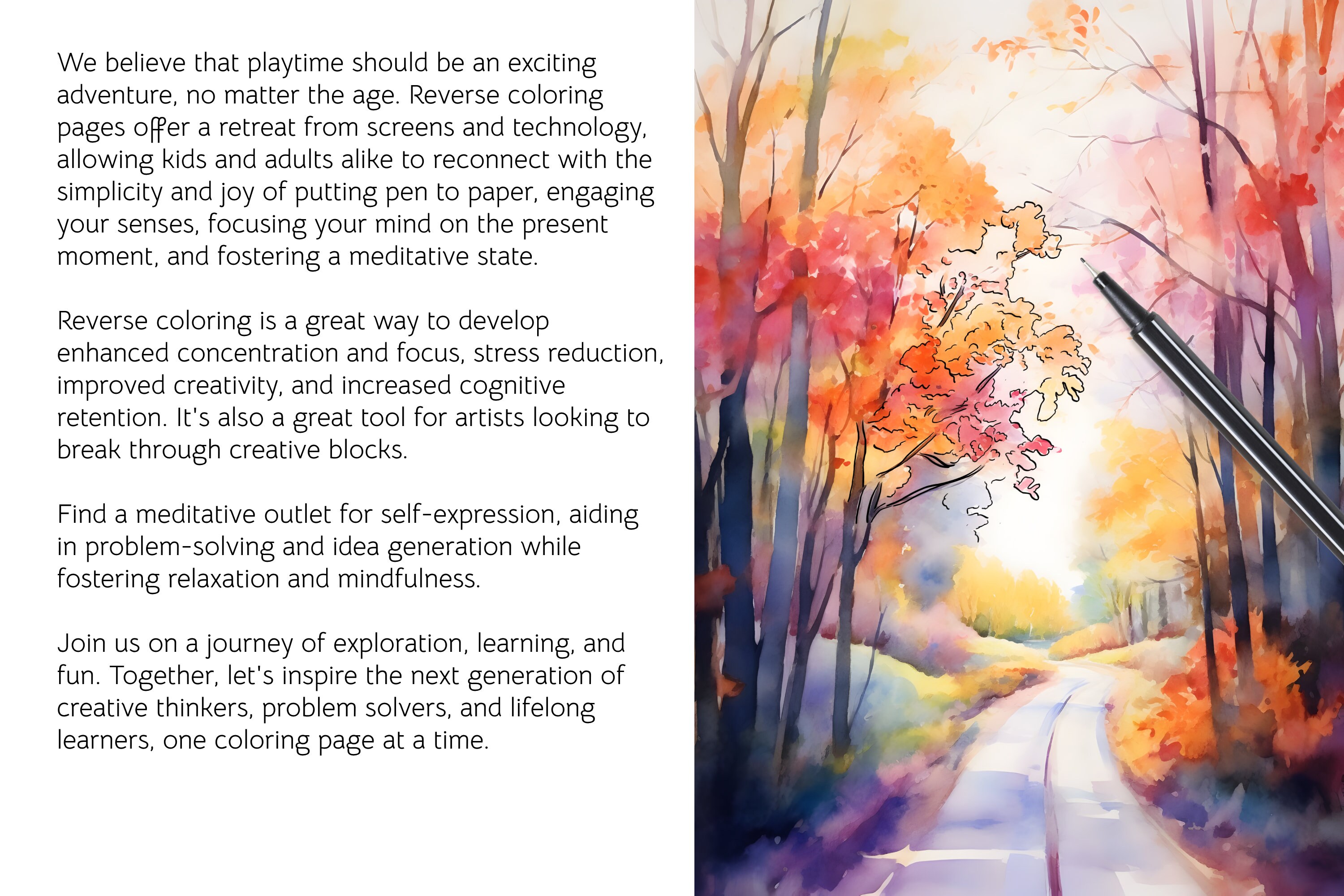 Reverse Coloring Pages - Fall Foliage Bundle - 25 Unique Watercolor ...