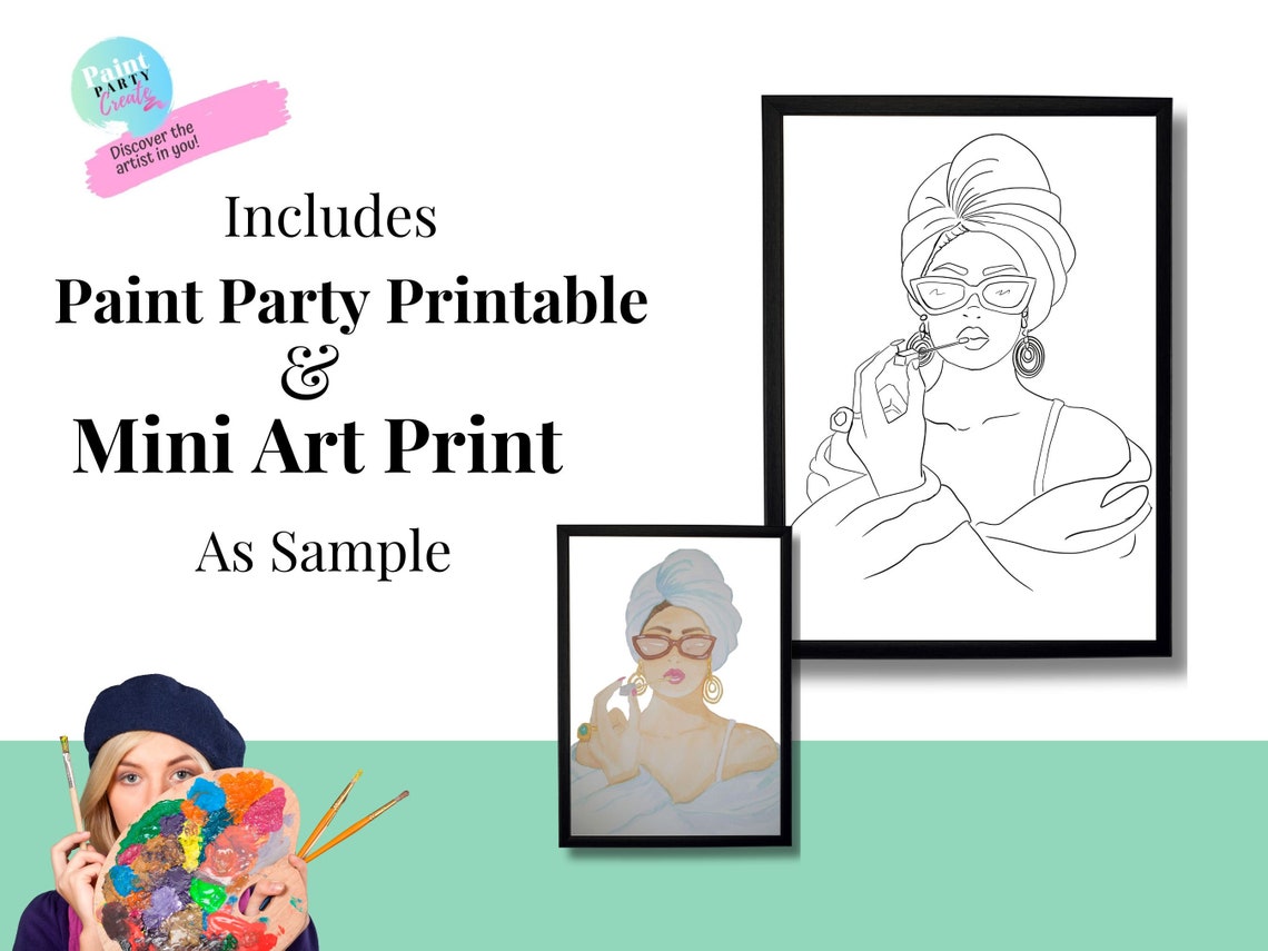 Paint Party Tracer Line Art for DIY Paint Party, Paint and Sip Girls ...