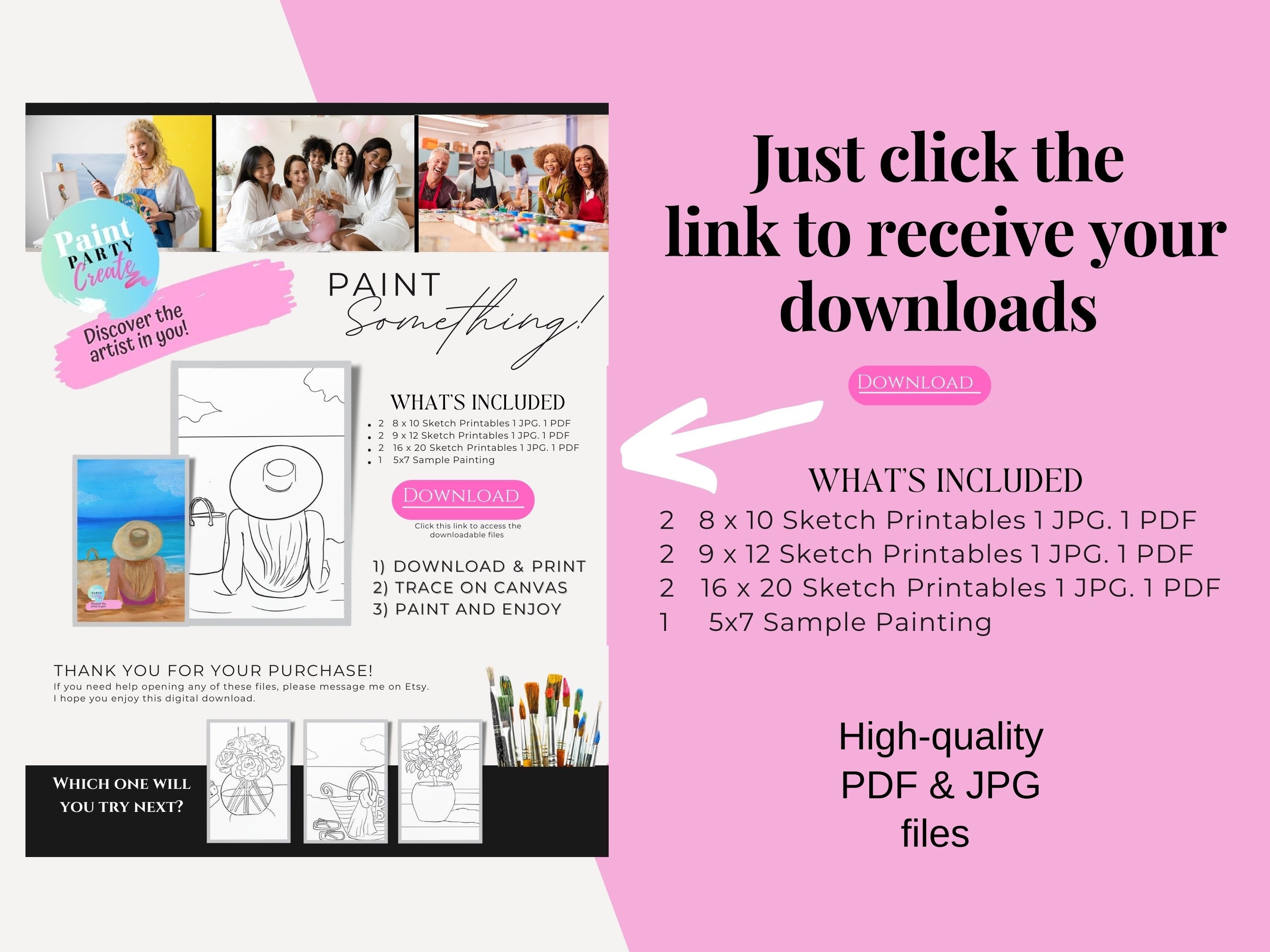 Paint Party Printable Download, DIY Paint Party Sketch, Traceable ...