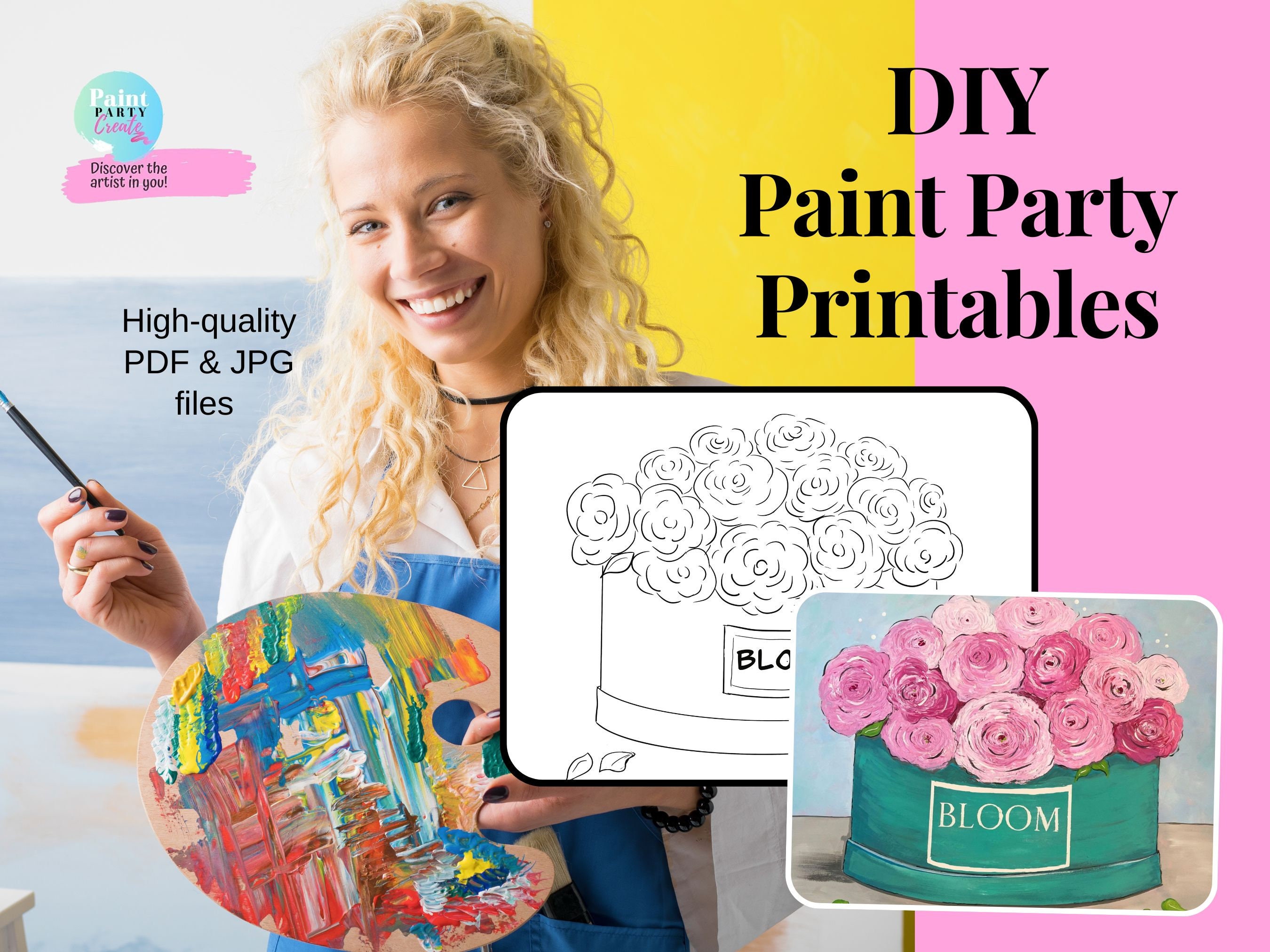 Paint Party Printable Download, DIY Paint Party Sketch, Traceable ...